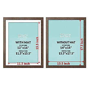 LaVie Home 14 x 18 Poster Frame 2 Packs Brown, Display Pictures 12x16 with Mat or 14x18 Without Mat, Horizontal or Vertical Wall Gallery Poster Frames with High Definition Plexiglass Suitable for Family Photos, Christmas, Anniversary, Wedding, Home Decor