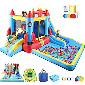 AKEYDIY Bounce House Rocket Blast Bouncy Castle - 13X12ft Inflatable Water Slide Bounce House for Kids 3-12 & Slide Park,Pool,Climbing Wall,Bouncer Area,Gift Bounce House for Kids Indoor/Backyard