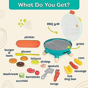 B. toys- Mini Chef - BBQ Grill Playset- Pretend Play BBQ Grill Play Set – Toy Grill & Play Food – Barbecue Role-Play Set for Kids- 3 Years + (16 Pcs)