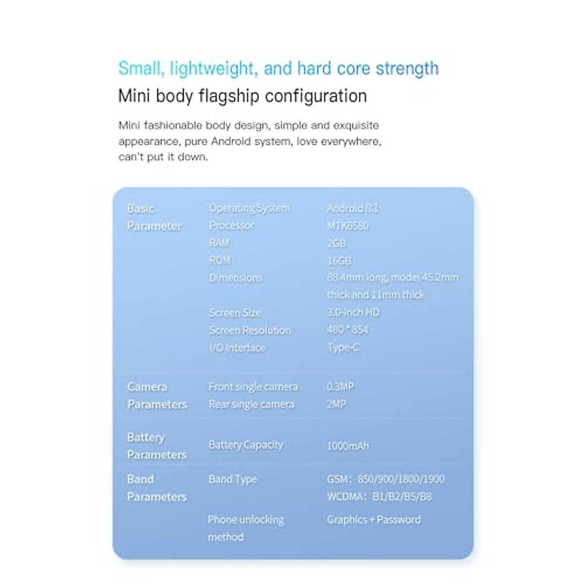 XS15 Mini Smartphone for Kid Unlocked 3G Tiny Smartphone Android 8.1 3inches Display 2GB RAM 16GB ROM WiFi Bluetooth Backup Small Cellphone Gift for Student (Black)