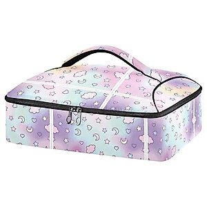 Kcldeci Insulated Thermal Food Carrier Insulated Casserole Carrier for Hot or Cold Food,Clouds Moon Stars Unicorn Rainbow Insulated Tote Bag for Potluck Cookouts Parties Picnic,Lasagna Lugger