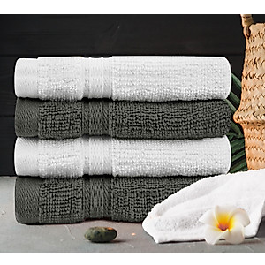 Towel and Linen Mart 100% Cotton - Wash Cloth Set - Pack of 4, Luxurious, Highly Absorbent and Soft Feel Perfect for Daily Use (12 x 12 4 PK White & Grey)