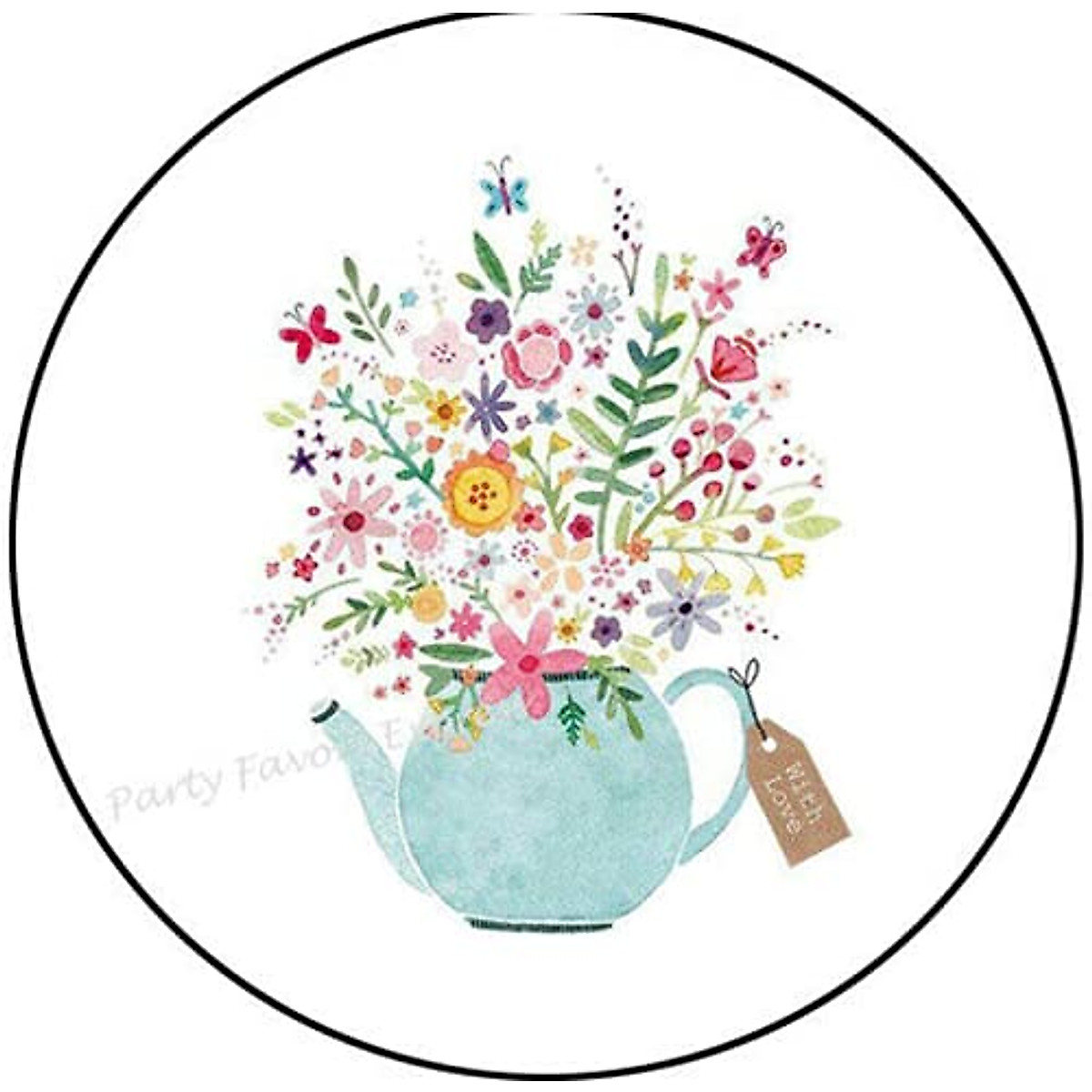 1.5" Inch Teapot with Flower Stickers - Flower Stickers - Teapot Stickers for Envelope Seals Labels - D #AA61RK (30 Pcs)