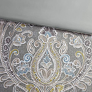 Harbor House Cozy Cotton Comforter Set - Classic Modern Design, All Season Down Alternative Casual Bedding, Matching Shams, Hallie, Damask Grey King(110"x96") 6 Piece