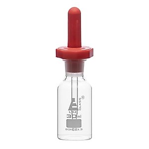 EISCO Dropping Bottle, 30ml (1oz) - Borosilicate 3.3 Glass - Eye Dropper Pipette and Dust Proof Rubber Bulb - Octagonal, Non-Screw Top