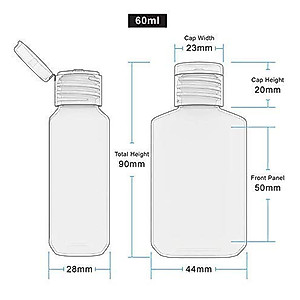 2oz Empty Hand Sanitizer Travel Size Bottles, Refillable Clear Plastic Containers with Flip Cap for Shampoo, Lotion, Cream, Baby Shower, Tolitery (50 Pack)
