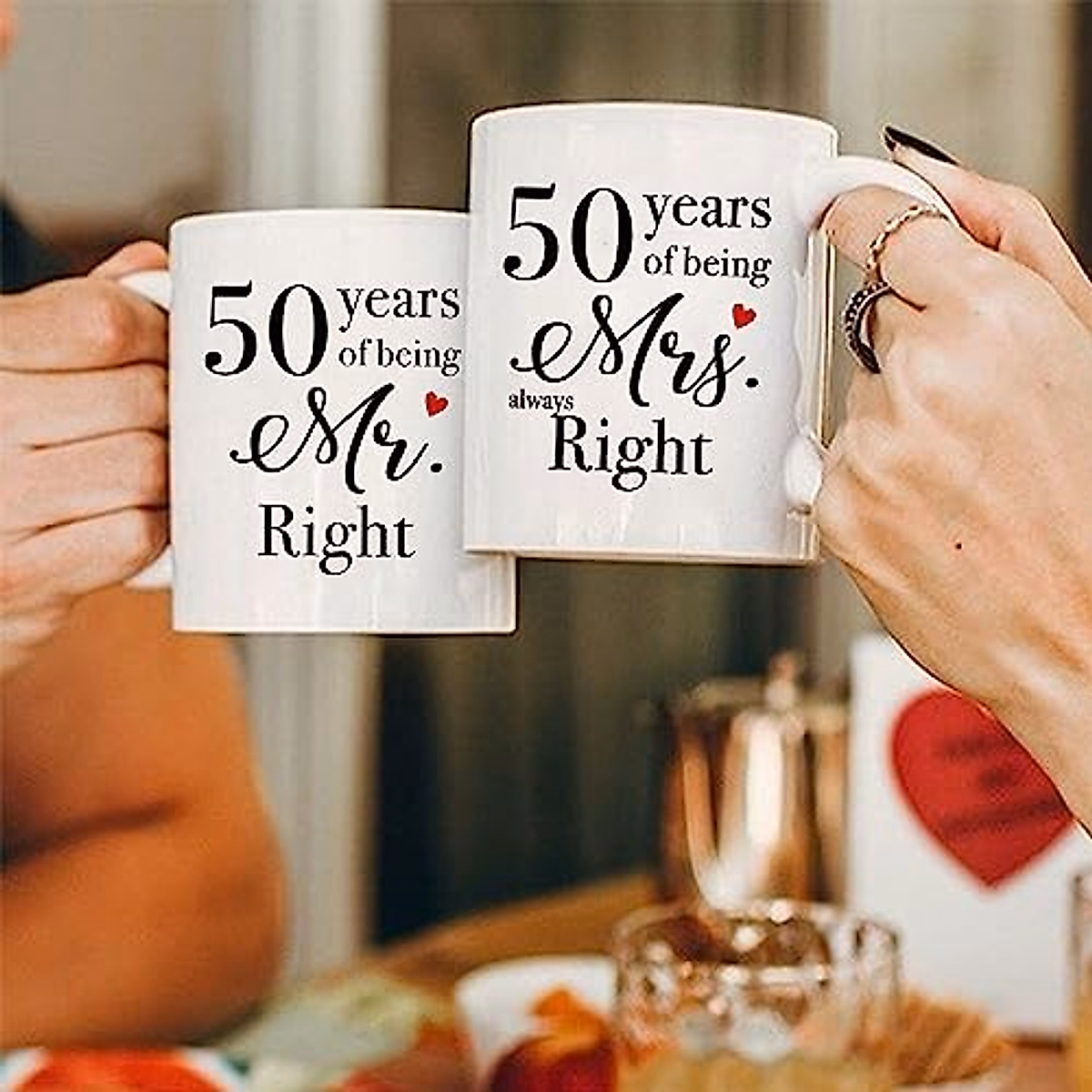 Dnuiyses 50 Years of Being Mr. Right & Mrs. Always, 50th Anniversary Wedding Engagement Gifts for Couples Husband Wife Parents Grandparents, 50th Mug Gifts Set of 2-112
