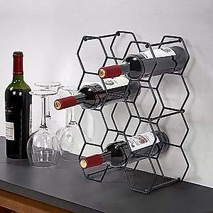 Set of 3 Countertop Wine Rack, 14 Bottle Wine Holder for Wine Storage, Freestanding Metal Wine Rack Honeycomb, Easy to Assembly, 3 Tier Tabletop Wine Holder for Cabinet, Pantry, Kitchen Bar(Black)