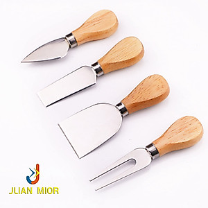 JLIAN MIOR Exquisite 4-Piece Cheese Knives Set,Complete Stainless Steel Cheese Knife Collection(Acacia Wood Handle),Gift-Ready