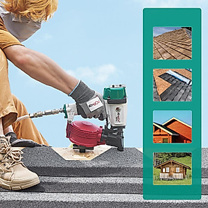 Kingou Mexican Style NVH45 Roofing Nailer Gun For Roofing Constructions Accepts 7/8-Inch to 1-3/4-Inch Nails 15 Degree With 3/8 NPT Air Connector 120-pcs Load Capacity Roofing Nailer