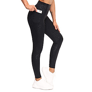 THE GYM PEOPLE Tummy Control Workout Leggings with Pockets High Waist Athletic Yoga Pants for Women Running, Fitness (Black Leopard, X-Large)