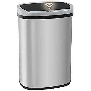 NChanmar Bathroom Trash Can with Lid, 13 Gallon 50 Liter Kitchen Trash Can, Portable Garbage Can for Bathroom, Bedroom, Office, Automatic Trash Can for Kitchen, Automatic Touch Free(Silver)