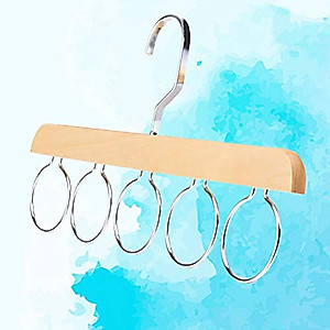DOITOOL Multifunctional Wooden Scarf Closet Organizer Hanger Ties Belts Shawls Holder Rack with 5 Loops Clothes Organizer Holders for Home