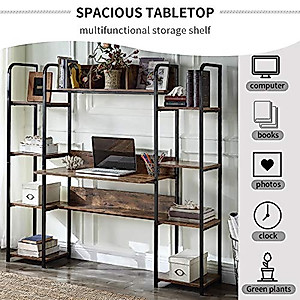 Goujxcy Industrial Computer Desk with Storage Hutch Shelves Bookshelf, Wooden Metal Laptop Workstation Reading Writing Desk, Brown Home Office Desk