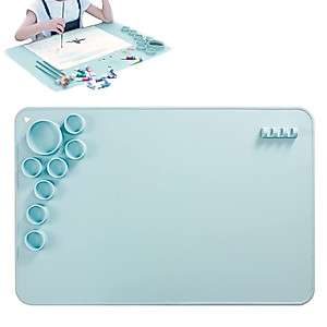 HQSGDMN Silicone Craft Mat, 24x16inch Nonstick Craft Mat with Collapsible Paint Brush Cleaning Cup and Pen Holders Silicone Sheet Crafting for DIY Projects (Color : Blue)