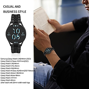 Camofit Band Compatible with Samsung Galaxy Watch 7/6/5/4 Band 40mm 44mm, Watch 6/4 Classic 47mm 43mm / 42mm 46mm, Watch 5 Pro 45mm, Watch 3 41mm, 20mm Stainless Steel Metal Band Strap, Black