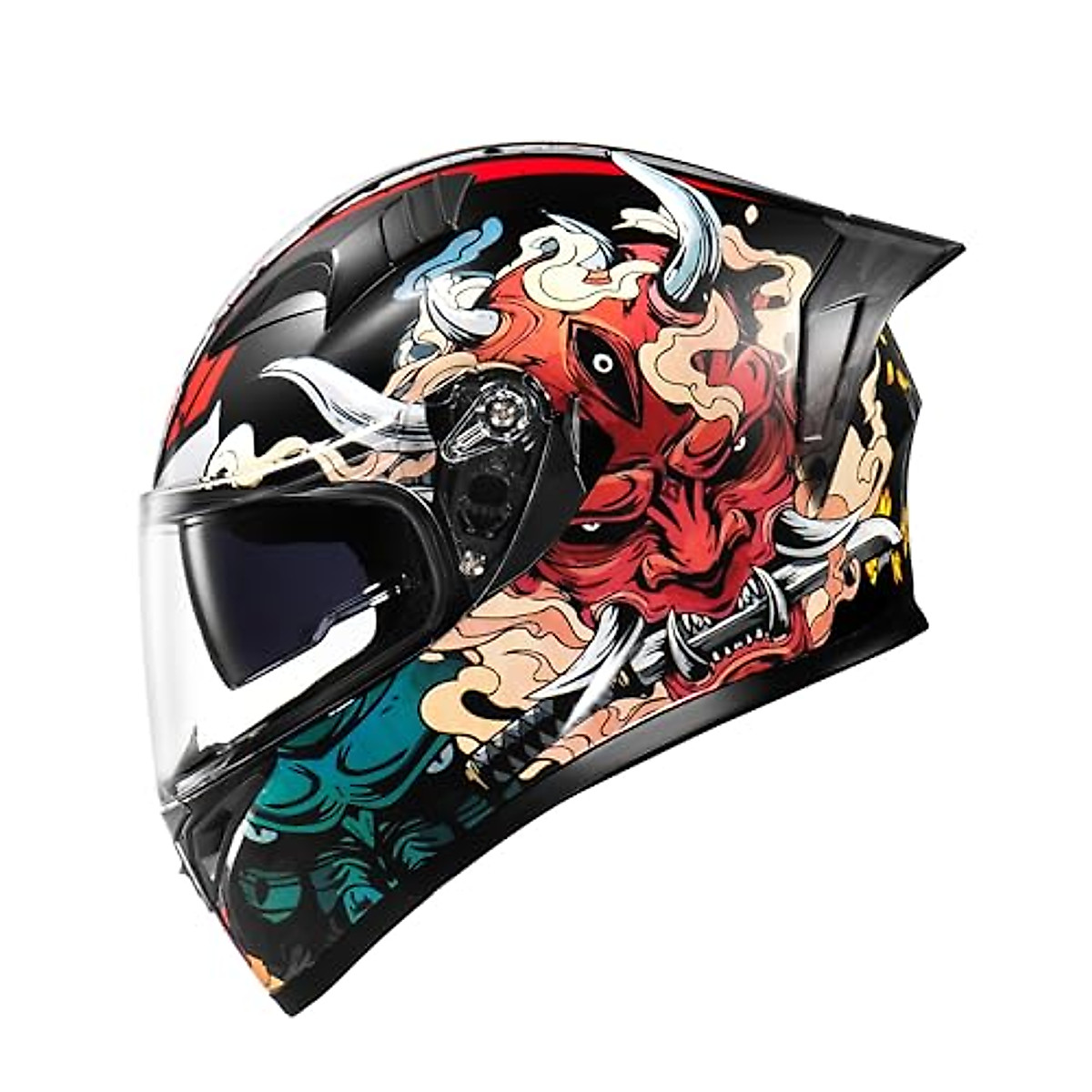 KYPARA Full Face Motorcycle Helmet with Internal Tinted Visor & DOT Approved for Moped ATV Cruiser Scooter (Samurai Spirit, Large)