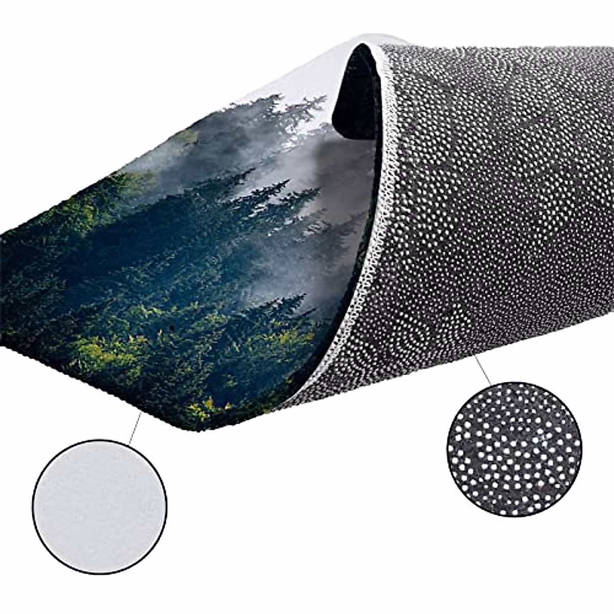 Welcome Doormat Nature Foggy Forest Green Misty Trees,Rubber Backing Kitchen Carpet Mountain Landscape Art,Durable Washable Entry Rugs for Bedroom Dining Room Front Door Decor 16x24In