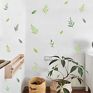 IKEYU Green Leaf Wall Decals Watercolor Leaves Wall Stickers Small Green Leaves Wall Decal Fresh Leaf Wall Sticker for Nursery Bedroom Living Room