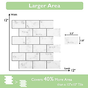 Lagute 5-Sheet 12" x 12" Thicker Design Stick on Backsplash tiles, Peel and Stick Wall Tiles, Marble White Subway Tile with Grey Grout for Kitchen and Bathroom