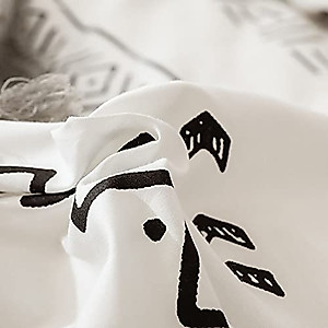 iyoimono Queen Size Duvet Cover Set Black Stripe and White Boho Geometric Bedding Set Reversible Quilt Comforter Cover with Zipper Closure (1 Duvet Cover 230x230cm+2 Pillow Shams 51x76cm)