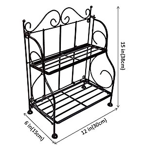 Purpledip Wrought Iron 2-Tier Foldable Table: Countertop Storage Shelf Rack Kitchen Bathroom Storage Organizer (12519)