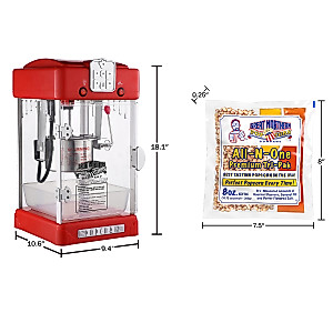 Pop Pup Popcorn Machine – 2.5 Oz Kettle with 12 Pack of Pre-Measured Popcorn Kernel Packets, Scoop, and Serving Cups by Great Northern Popcorn (Red),83-DT6031
