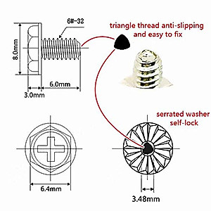 WSF-Washer, 25pcs PC Case Power Supply PSU Hard Drive Motherboard Phillips Hex Flange Washer Head Mounting Screw 6#-32x6mm DIY Computer B (Color : Silver)