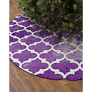 Christmas Tree Skirt 48 Inches Large Christmas Skirt Tree, Purple Ombre Tree Skirt Christmas Decorations for Fireplace Party Holidays Indoor Outdoor Modern Morocco Geometric Abstract Oil Painting
