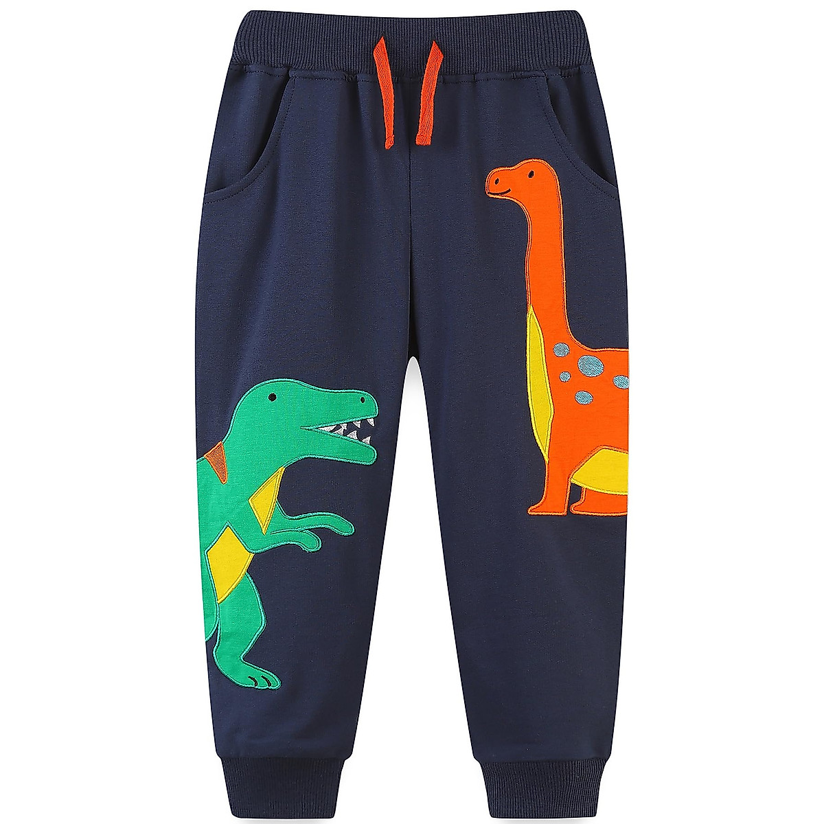 Bumeex Kids Little Toddler Boys Clothes Sweatpant Pants Cotton Jogger Sweat Pant Outfits Clothing Navy Dinosaur and Excavator 3t