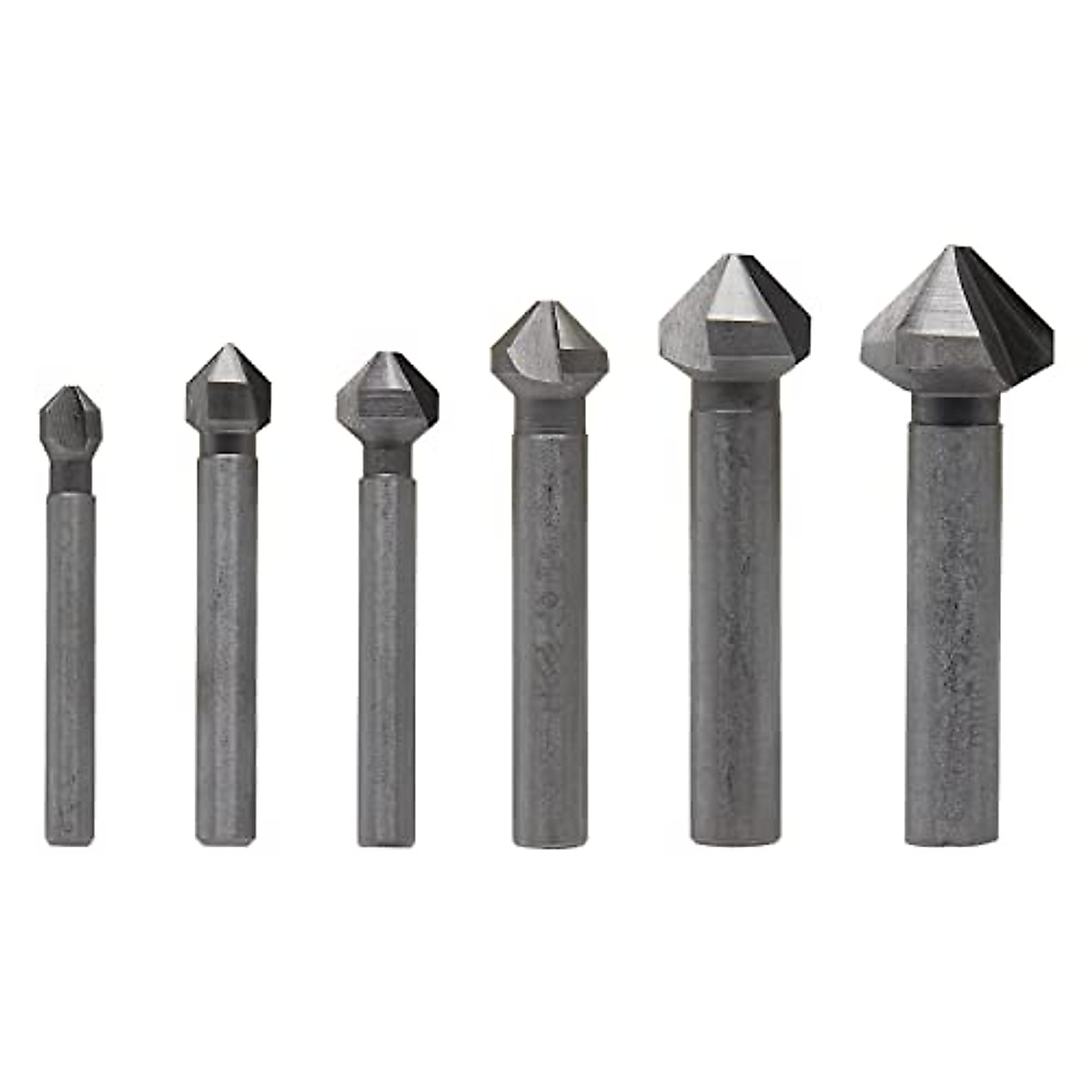 Aracombie 6 Pack 3 Flute 90 Degree Countersink Drill Bit Set, HSS Chamfering Tool Set Metric End Mill Cutter Bits, Deburring Chamfering Bit for Metal, Wood, Aluminum, Stainless Steel