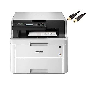 Brother HL-L32 90CDW Wireless Compact Digital Color Laser All-in-One Printer, Print Scan Copy, 600 x 2400 dpi, Duplex Printing, 25ppm, 250-sheet, Compatible with Alexa, Durlyfish USB Printer Cable