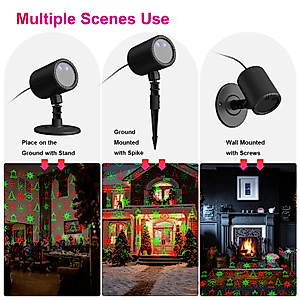 Christmas Projector Light, Red & Green Christmas Patterns Projection Light with RF Control, IP65 Waterproof Holiday Decoration Projector Lights for Halloween, Xmas, Home, Garden, New Year