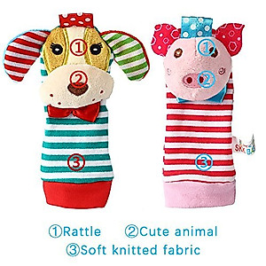 FunsLane Baby Rattle, Baby Wrist Rattles and Foot Finder Socks Toy Set, Educational Development Soft Animal Toy Shower Gift, Easter Egg Fillers