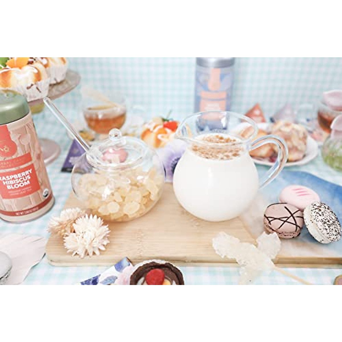 Teabloom Stain-free & Odor-free Borosilicate Glass Sugar and Creamer Set - Tea or Coffee Serving Set Includes Cream Pitcher, Sugar Bowl with Lid and Spoon (Serves up to 3-4 People)