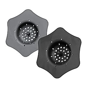 COOK WITH COLOR Kitchen Sink Strainer- Silicone, Flexible Sink Strainer, Sink Drain Strainer, Flower Shape(2 Pack - Black & Charcoal)
