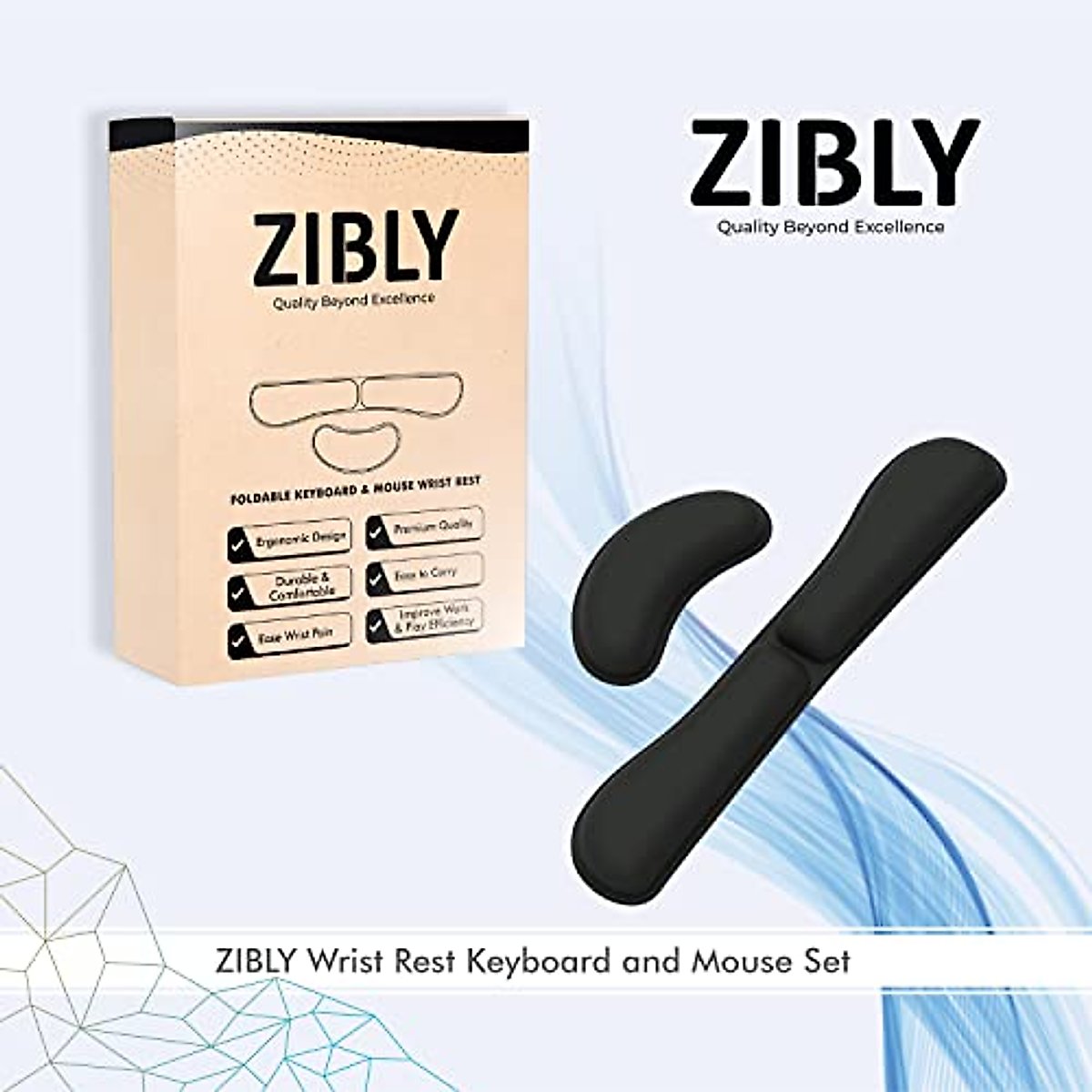 ZIBLY Gel Memory Foam Wrist Rest Keyboard and Mouse Set - Ergonomic Anti-Skid Non Slip Cushion Mouse Pad Wrist Support - Easy Typing, Pain Relief for Work from Home Gaming Computer Laptop
