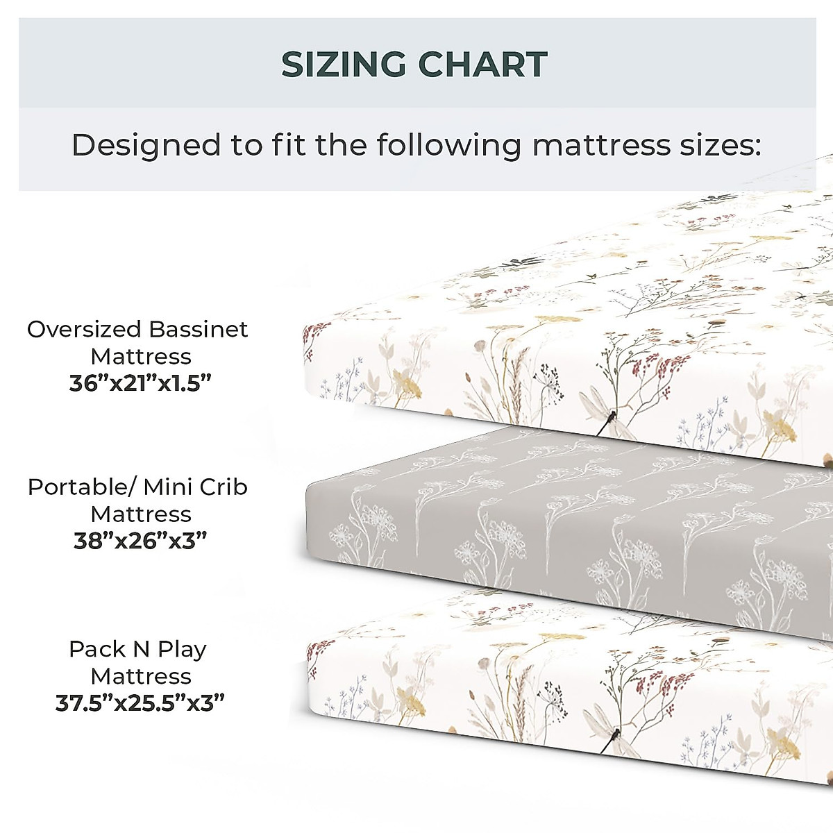 Pobibaby - 2 Pack Premium Pack N Play Sheets Fitted for Standard Pack and Plays and Mini Cribs - Ultra-Soft Jersey Knit, Stylish Floral Pattern, Safe and Snug for Baby (Wildflower)