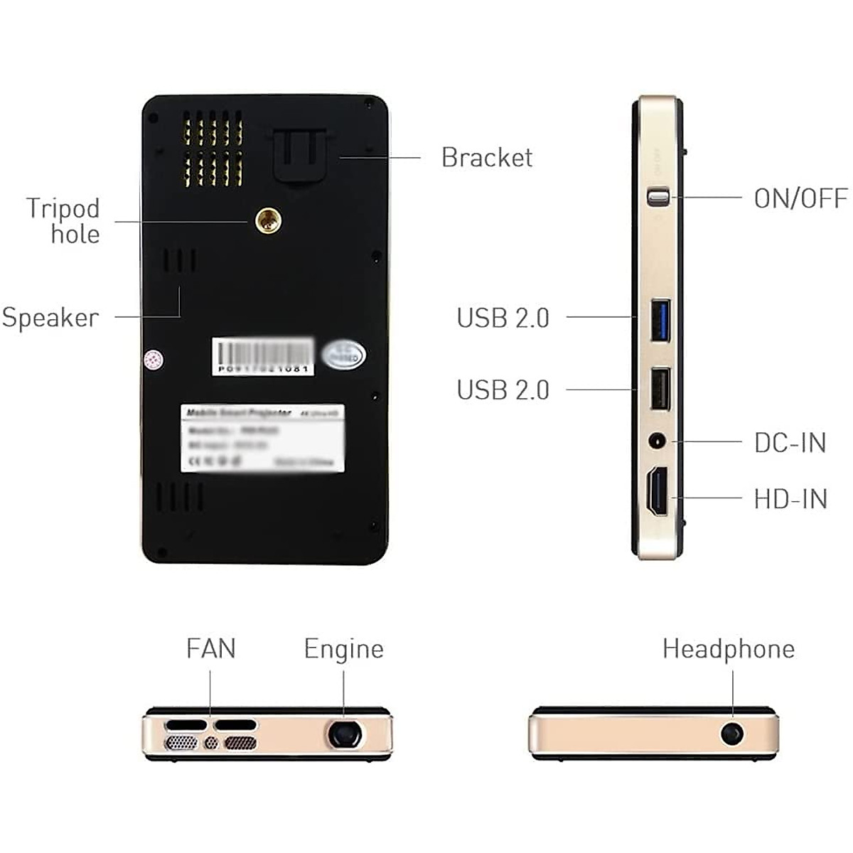 Feilx Mini Projector 2022 Upgraded Portable Video-Projector, Mini Portable DLP Projector Home Theater HDMI Compatible Support 4K Decoding WiFi Bluetooth Projector