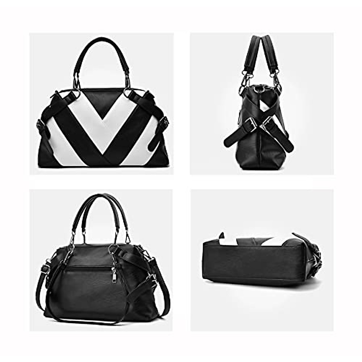 YAQUNICER Women Large-capacity Soft Synthetic PU Leather Portable Shoulder Top-Handle Handbags Tote Hobo Clutches-Black