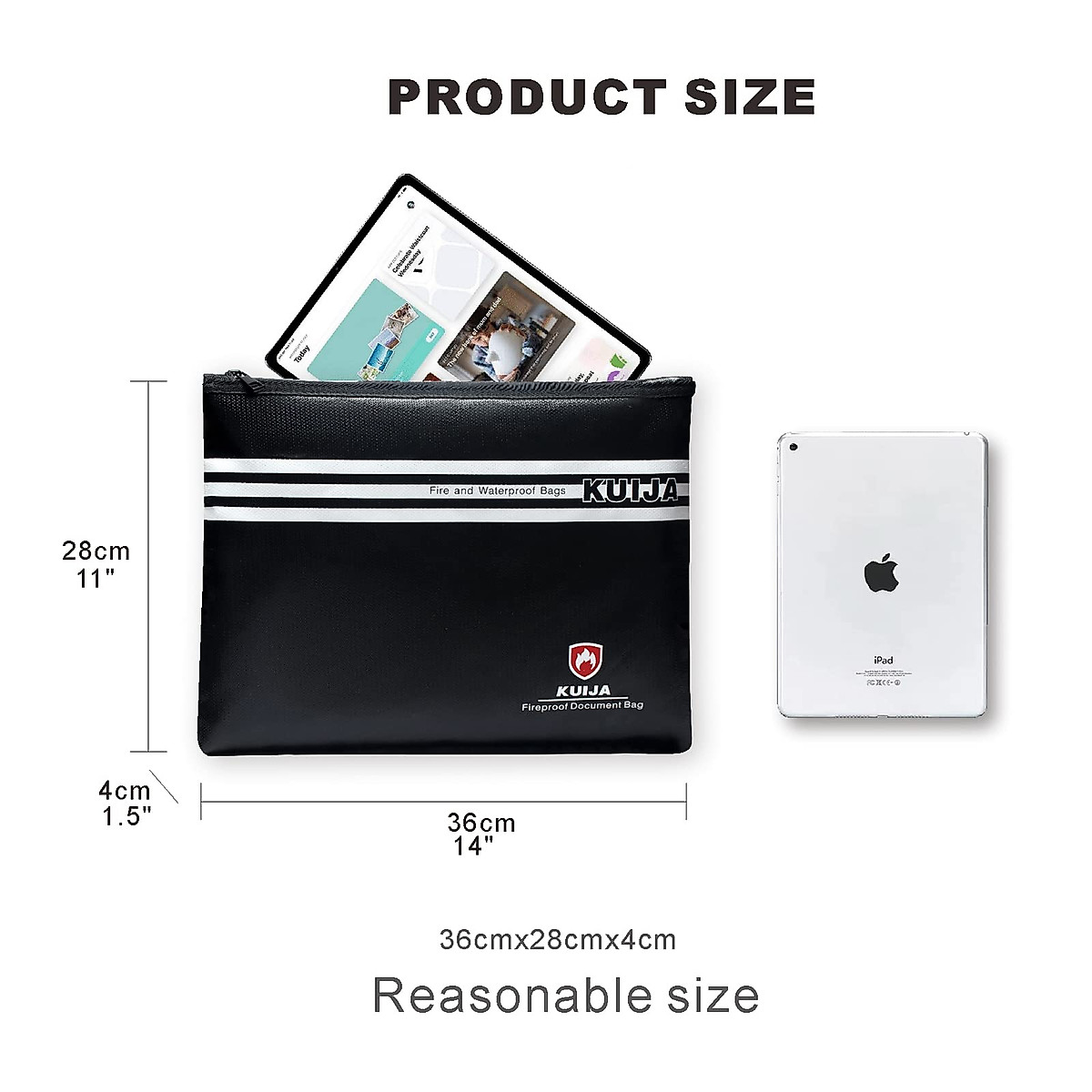 KUIJA Fireproof Document Bag 2000°F, 13.4"x9.4" Fireproof Waterproof Document Bag, Fireproof Money Bag，Fireproof Secure Storage Pouch with Zip, Fireproof Bags for Cash and documents