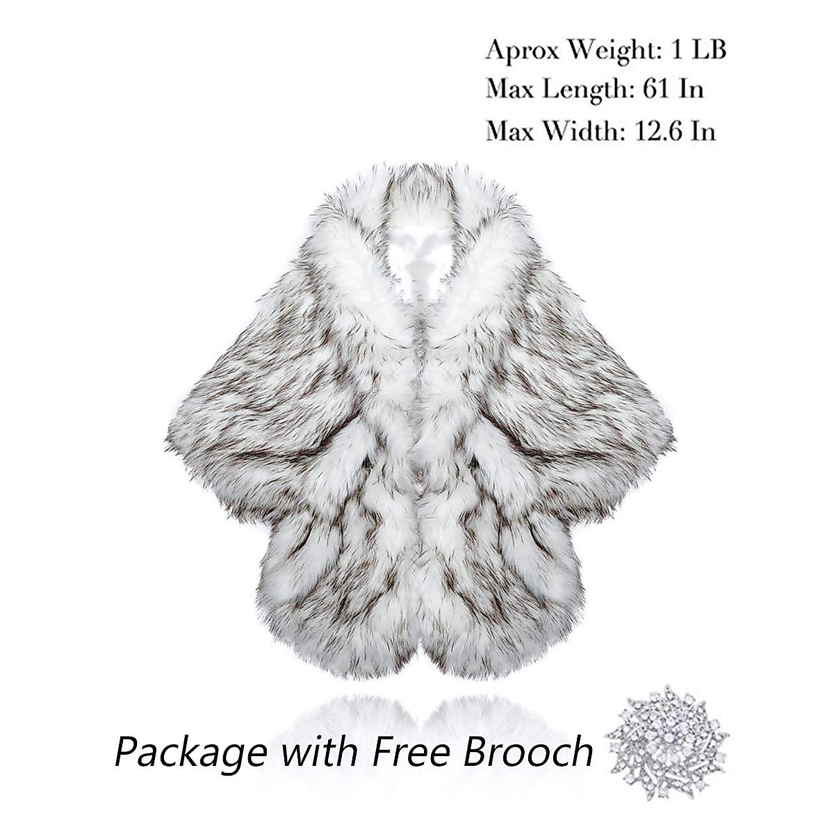 Catery Women’s Faux Fur Wraps and Shawls Bridal Wedding Cape Fur Stole Scarf Bride Scarves Shrug Winter Cover Up Accessories for Women and Girls(White+Black)