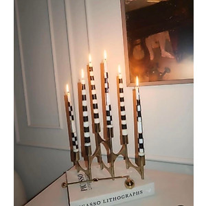 0 Handmade Decorative Hand Painted Taper Candles, 2 Pack | Striped Black & White | for Dinner Table and Interior Decoration