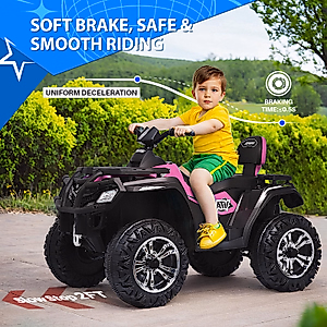 Joywhale 24V 2-Seater Ride on ATV 4WD Quad Powerful 4-Wheeler Electric Car for Big Kids, with 400W Strong Engine, 9AH Large Battery, Metal Suspension, Soft Braking, Music & Bright Headlights, Pink