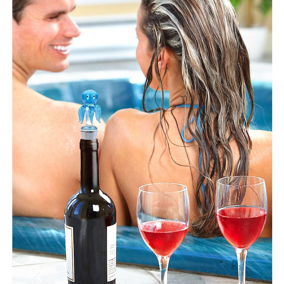 Cheers Octopus Glass Wine Stopper – Elegant Vacuum Seal Reusable Nautical Ocean Life Wine Bottle Stopper – Airtight Leak Proof Bottle Topper Cork Plug, Cute Home Decor & Bar Tool Accessory Gift