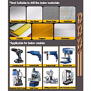 HSS Cobalt Drill Bit Set 5/16 Inch 5Pcs M35 Co Twist Jobber Length Steel Metal Drill Bits