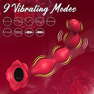 Rose Sex Toy Anal Beads,Vibrating Butt Plug with 9 Modes,Prostate Massager for Women & Men,Waterproof Silicone Rose Toy Sex Stimulator for Adult
