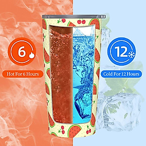 Yaxongx 20oz Tumbler Watermelon Cherry Double Wall Vacuum Insulated Coffee Mug with Lid and Metal Straw Brush Reusable Stainless Steel Water Bottle Travel Cup Gifts for Car Ice Drinks Hot Beverage