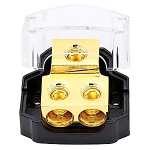 magic source 1pcs Power Distribution Block 0/2/4 Gauge in 4/8 Gauge Out 2-Way Amp Copper Ground Block Distribution for Car Audio Splitter