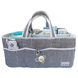 Lily Miles Baby Diaper Caddy - Large Organizer Tote Bag for Infant Boy or Girl - Baby Shower Basket - Nursery Must Haves - Registry Favorites - Collapsible Newborn Caddie Car Travel